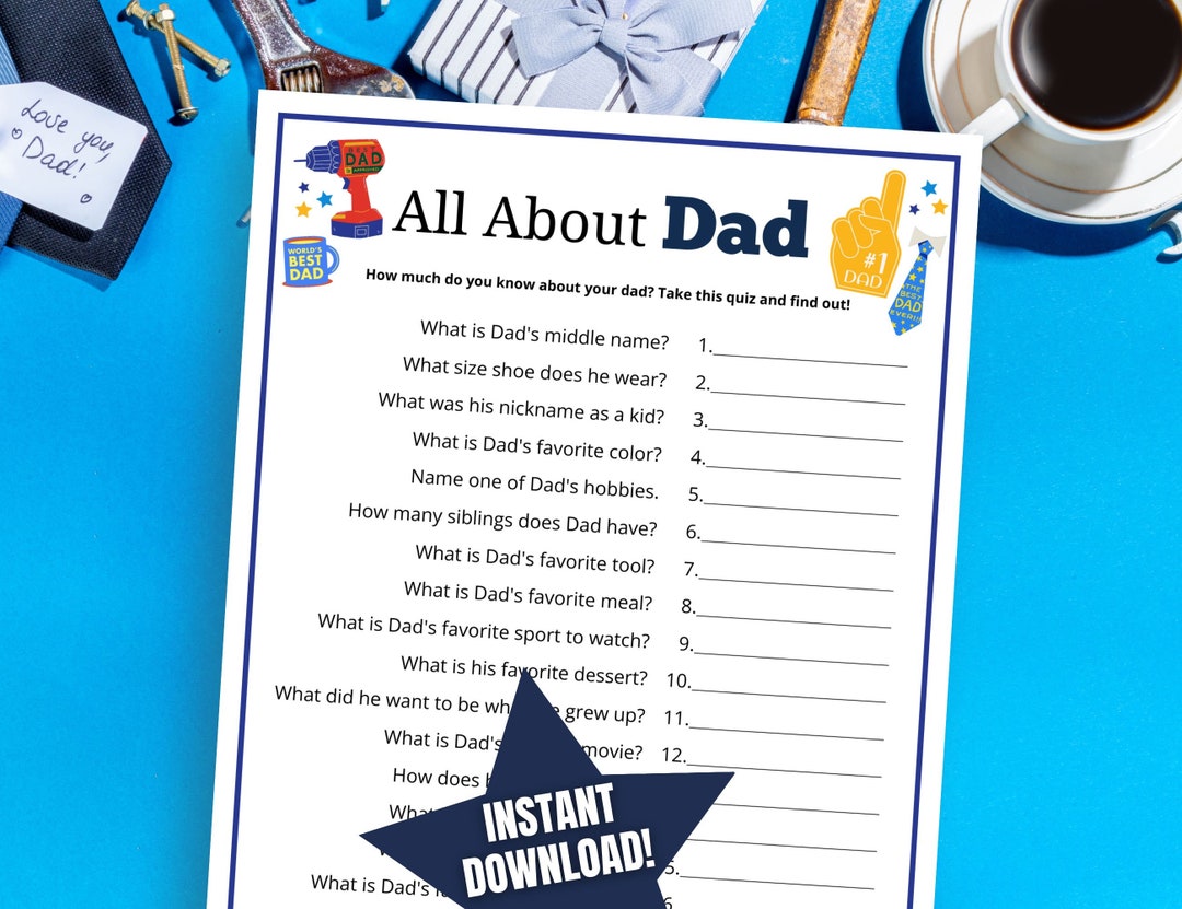 All About Dad Father’s Day Game, Fun Fathers Day Idea for Kids, Adults ...