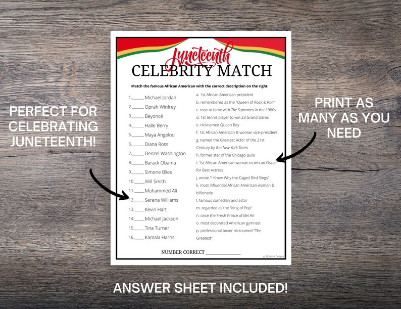 Juneteenth Celebrity Matching Game Fun Juneteenth Activity - Etsy