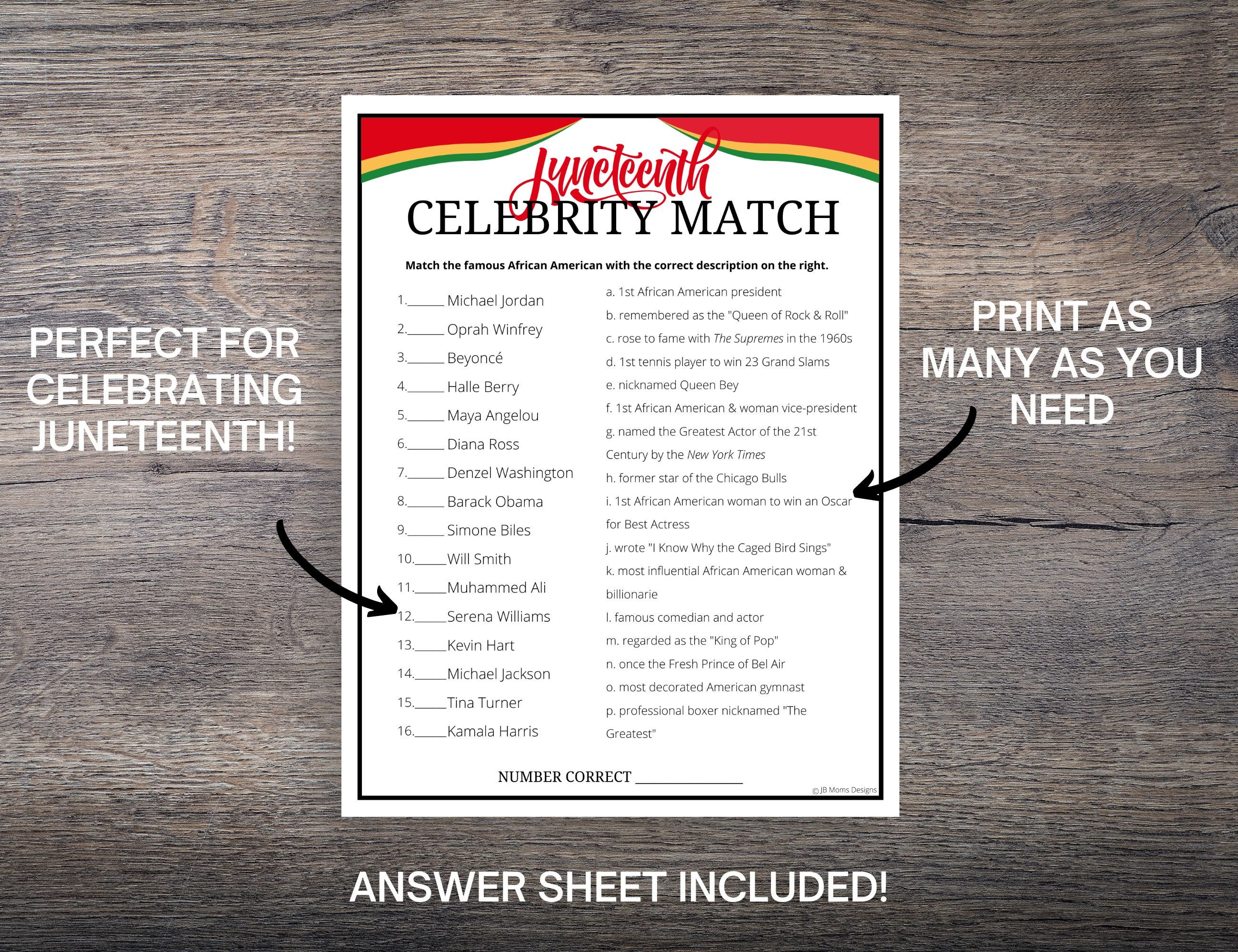 Juneteenth Celebrity Matching Game Fun Juneteenth Activity - Etsy