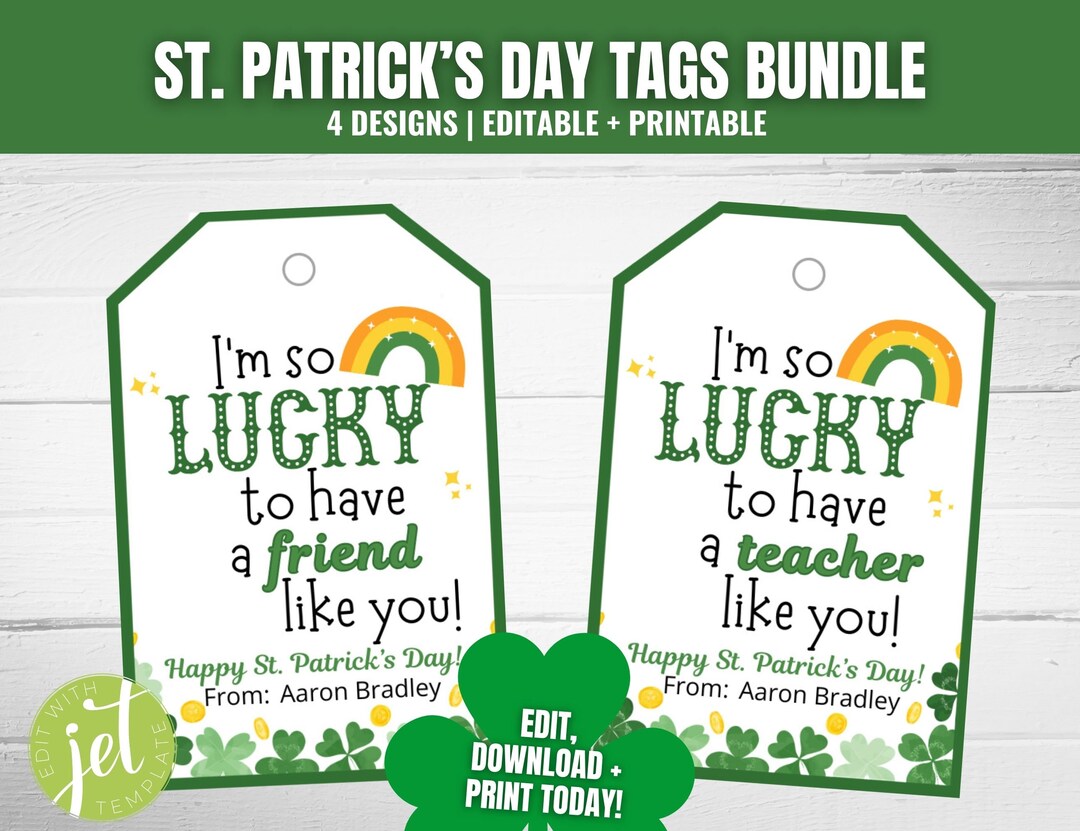 St. Patricks Day Gift Tag BUNDLE, St. Patricks Day Tags, St. Patricks ...