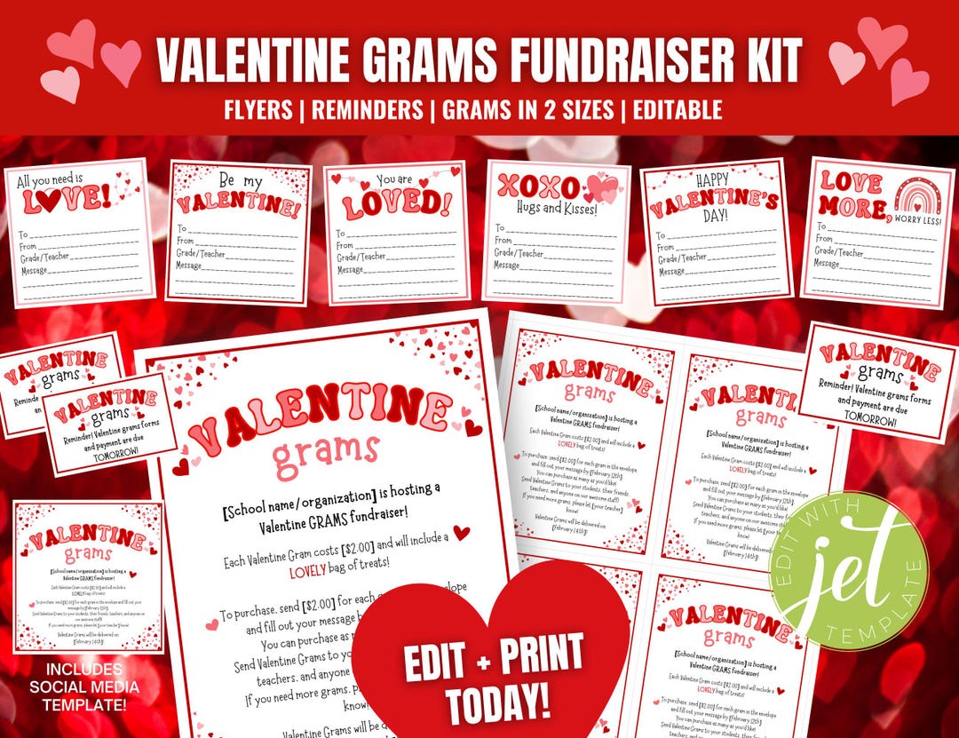 Valentine Grams Fundraising Kit, Editable Valentine Candy Grams ...