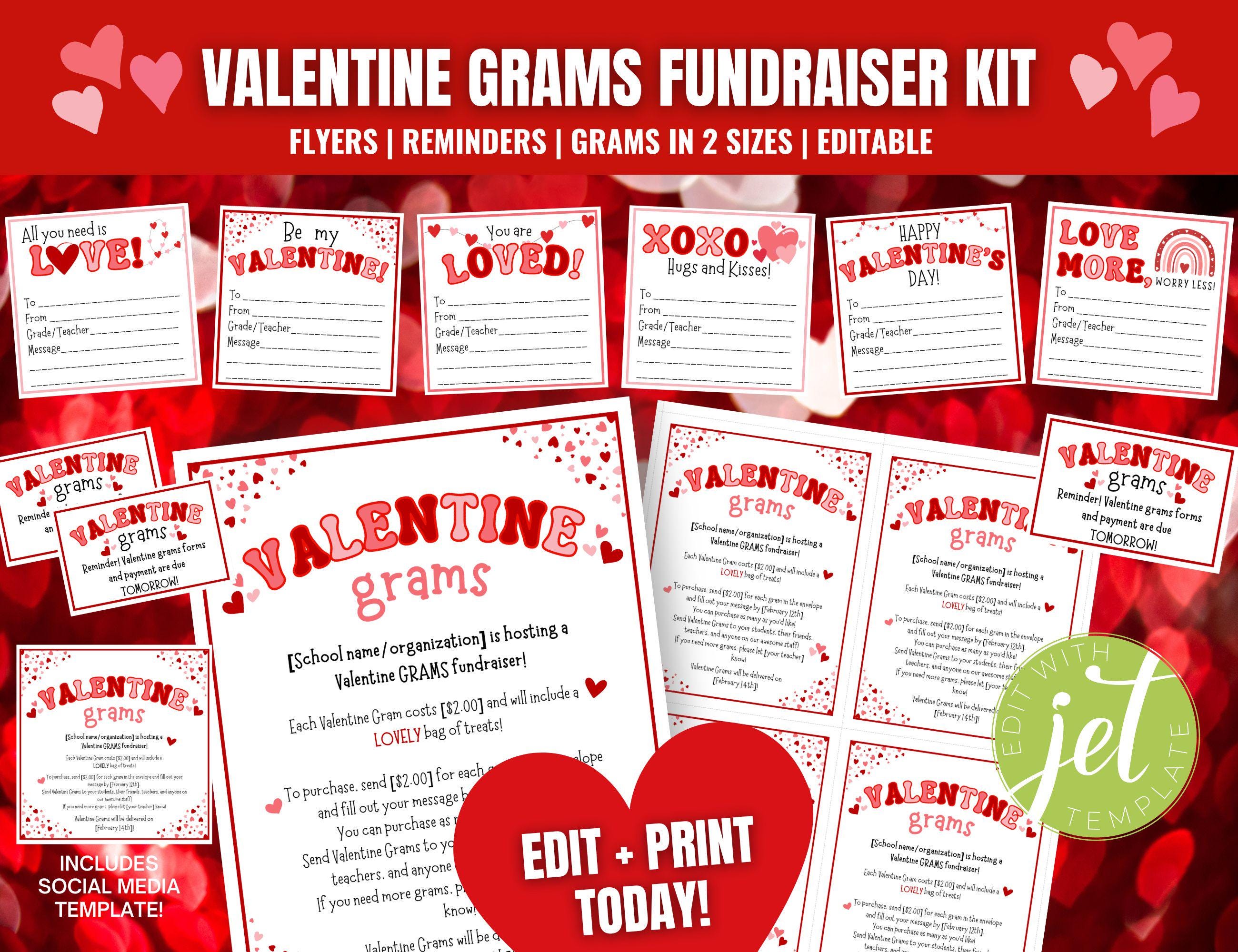 Editable Valentine Grams Fundraising Kit: PTO PTA School or Sports ...