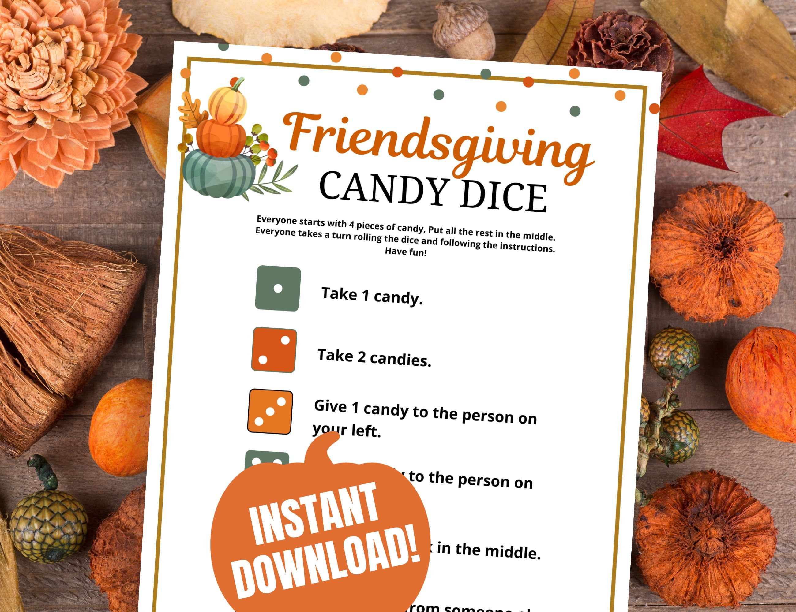 Friendsgiving Candy Dice Game for Kids, Teens, & Adults, Fun ...