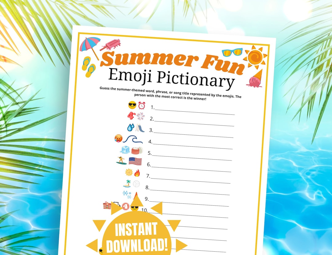 Summer Emoji Pictionary, Fun Summer Game for Teens, Adults, & Seniors ...