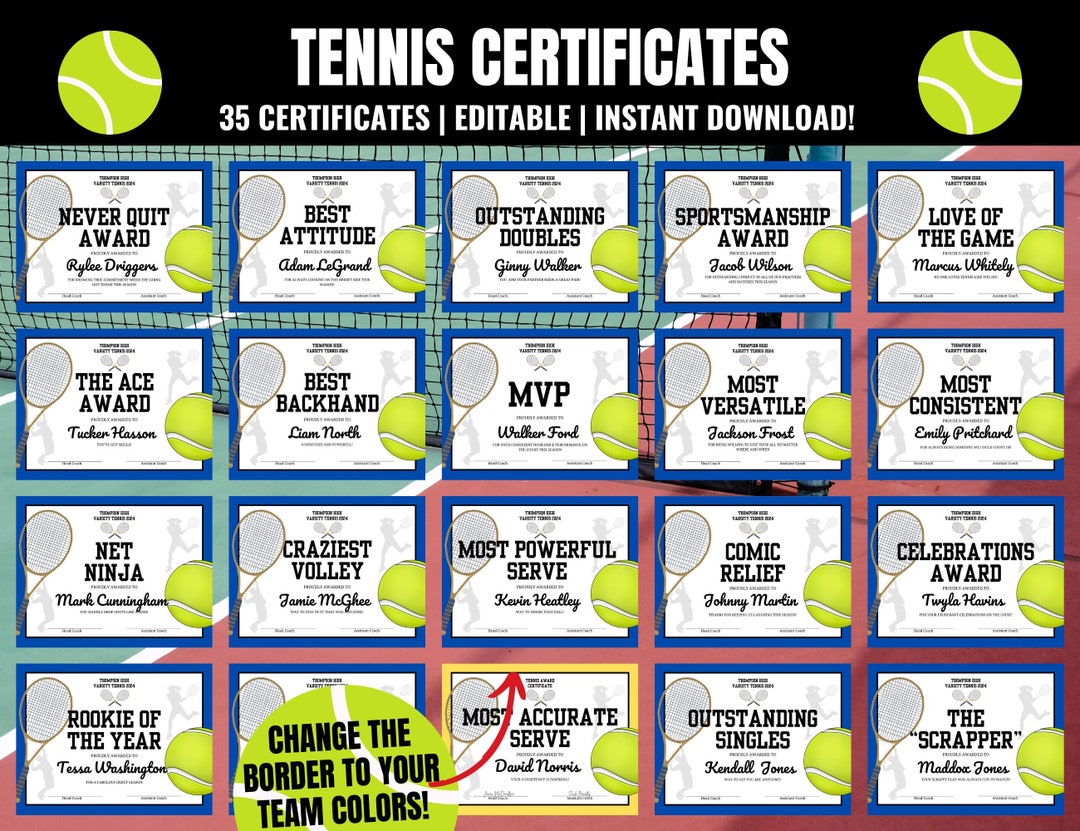 Editable Tennis Award Certificates, Tennis Team Awards, Tennis End of ...