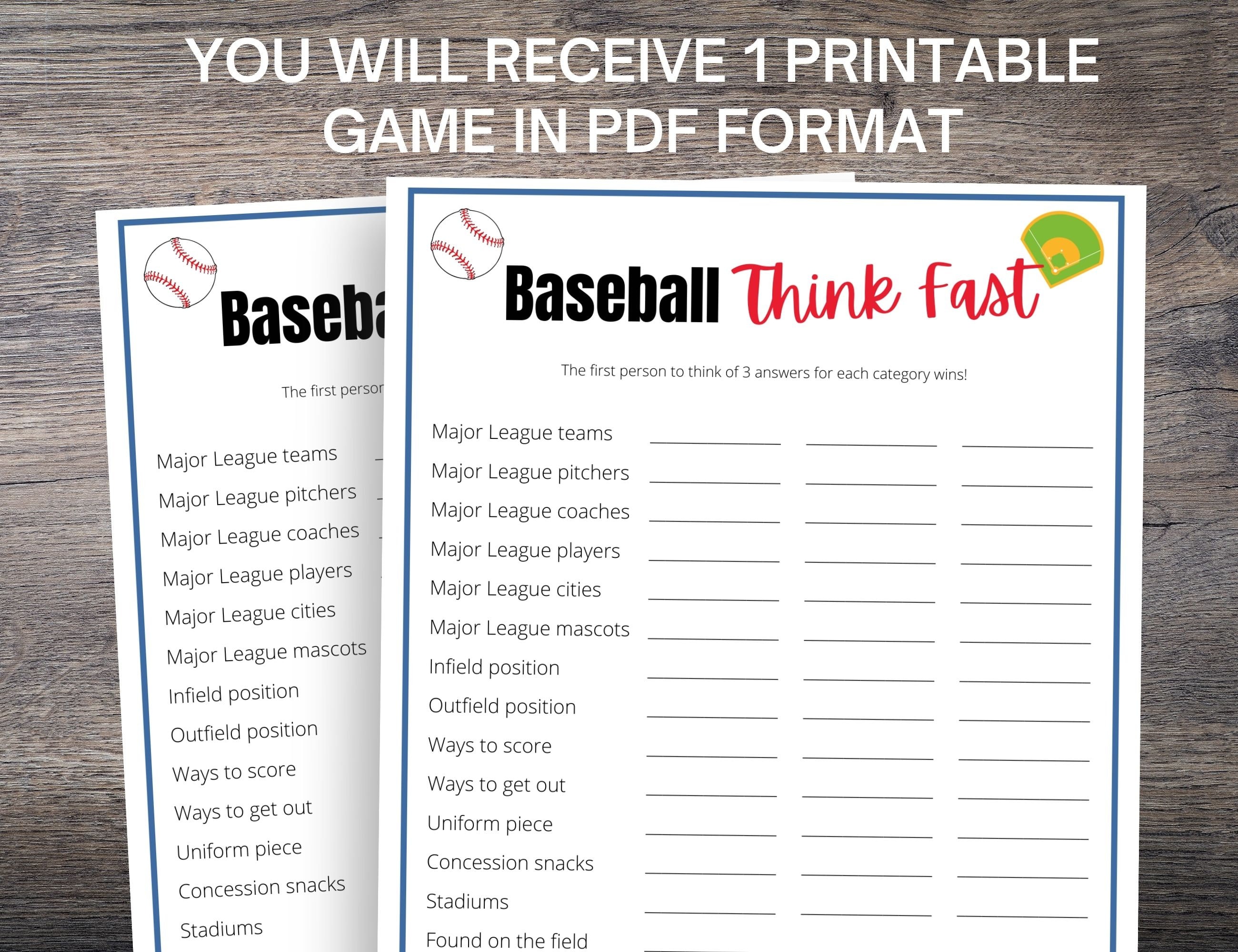 Baseball Think Fast Game Baseball Party Printable Game - Etsy