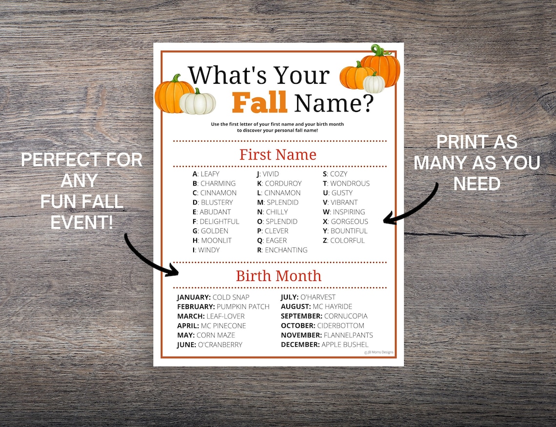 What's Your Fall Name Printable Fall Name Generator - Etsy