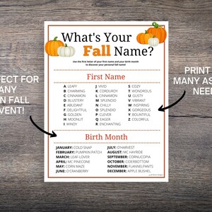 Fall Name Game: Printable Autumn Party Activity (digital Download) - Etsy
