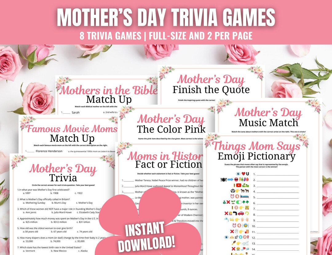 Mother’s Day Trivia Games BUNDLE, Mothers Day Games for Brunch ...