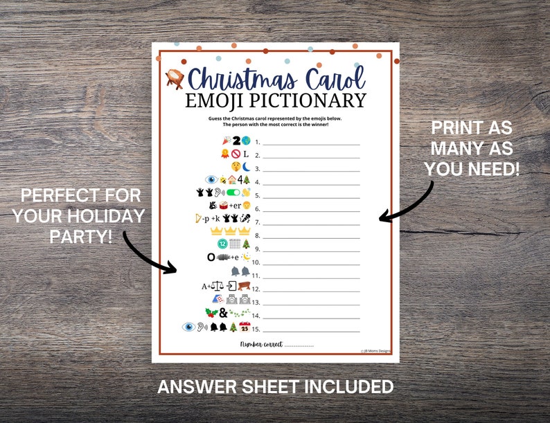 Christmas Carol Emoji Pictionary Game: Church Christmas Party (digital ...