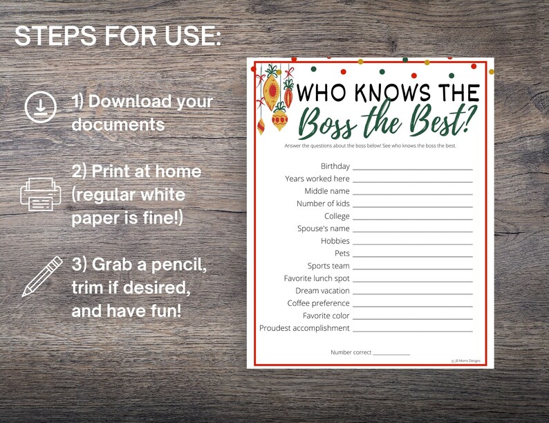 Who Knows the Boss Best Game Holiday Office Party Game Work - Etsy