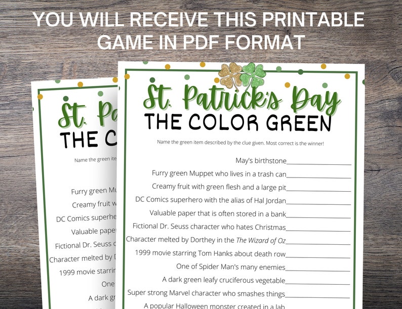 St. Patricks Day the Color Green Game St. Patty's Day - Etsy