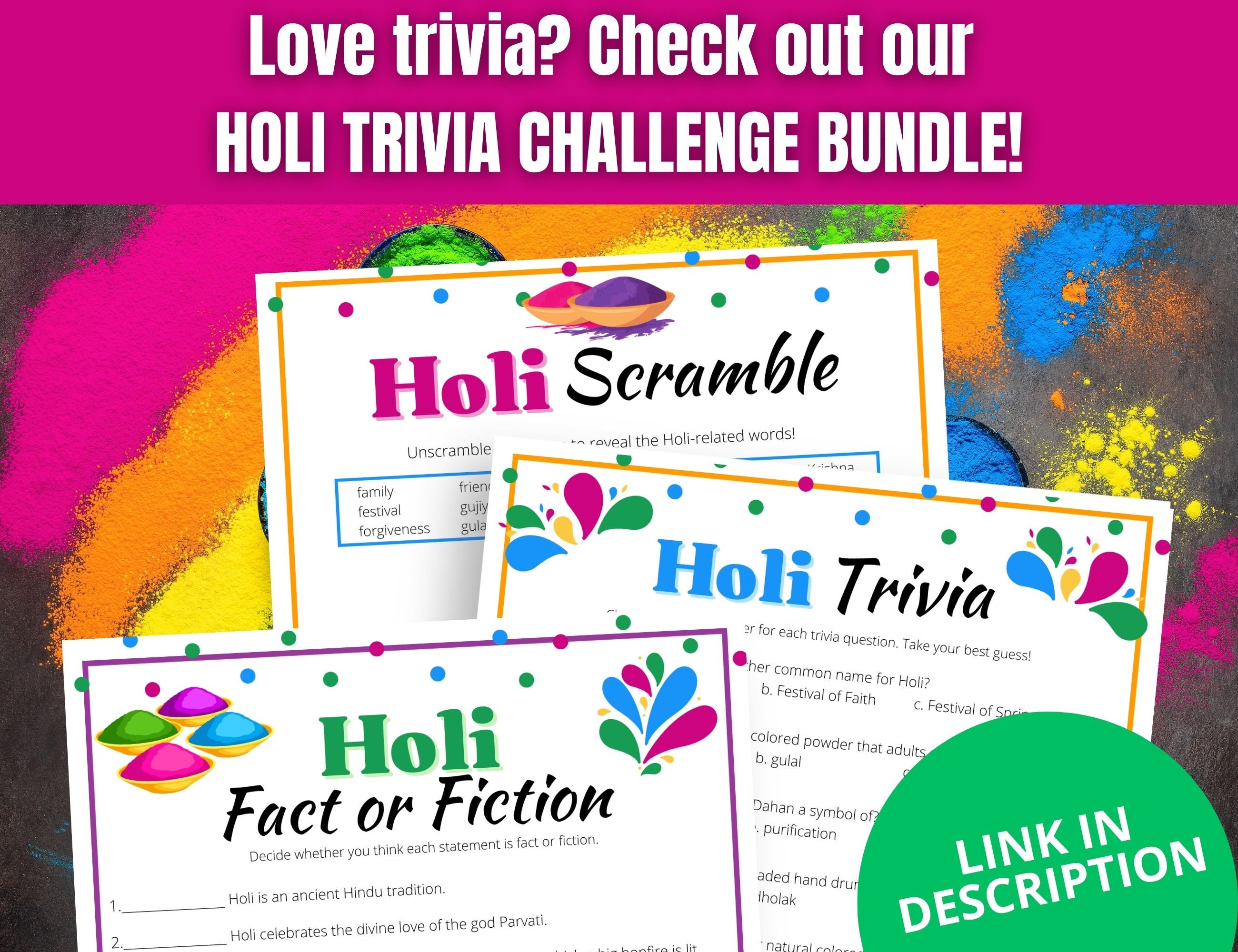 Holi Fact or Fiction Trivia Game Fun Holi Quiz Game How to - Etsy