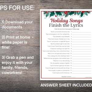 Christmas Song Lyrics Game: Holiday Party Fun Activity (printable PDF ...