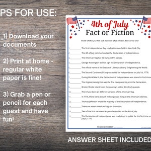 July 4th Fact or Fiction Game, 4th of July Trivia Game for Adults ...