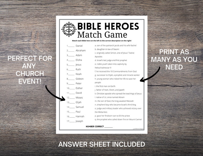 Bible Heroes Matching Game: Church Sunday School Activity (digital ...