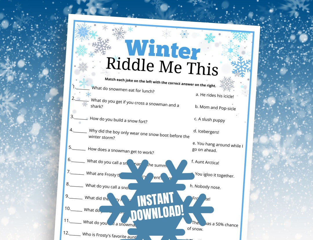 Winter Riddle Game for Kids: Holiday Party Fun (digital Download) - Etsy