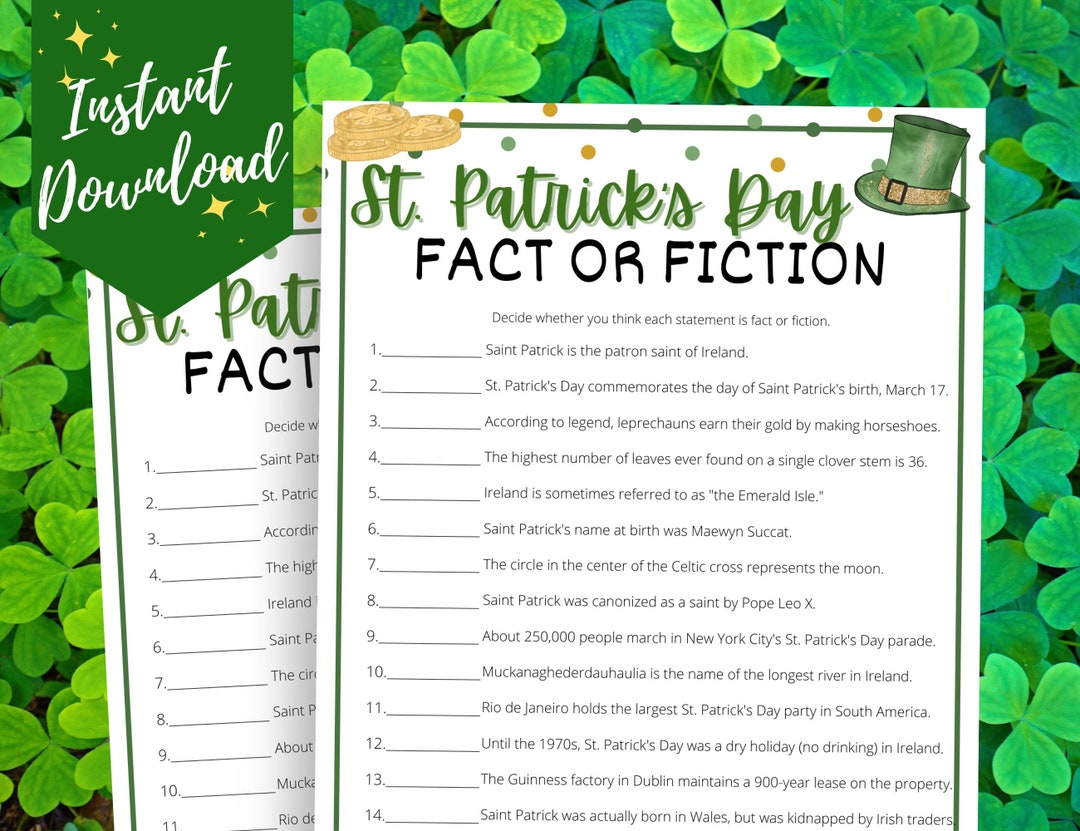 St. Patricks Day Fact or Fiction Trivia Game, Fun St. Patty's Day Quiz ...