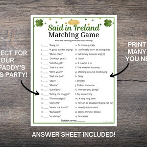 St. Patrick's Day Irish Slang Matching Game (printable) - Etsy