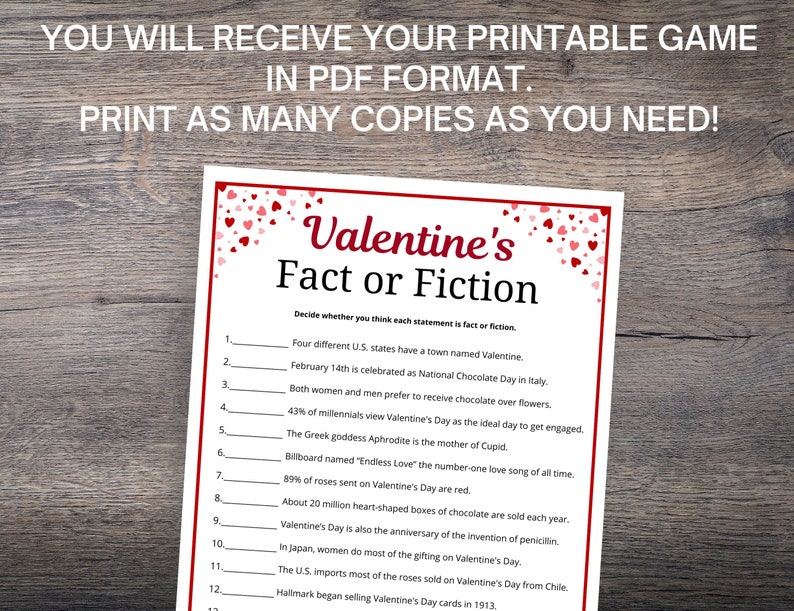 Valentine's Fact or Fiction Game: Fun Trivia Quiz (printable PDF) - Etsy