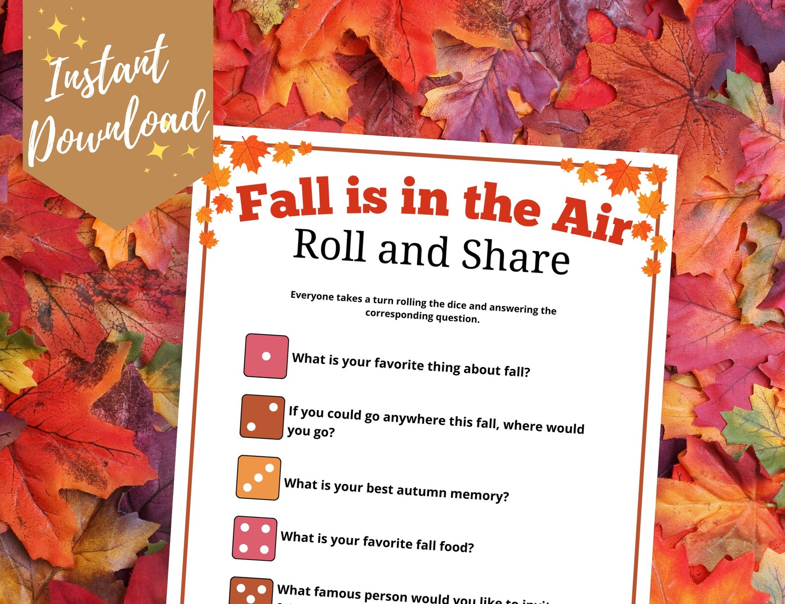 Fall Roll & Share Game Fun Fall Activity for Kids Teens - Etsy