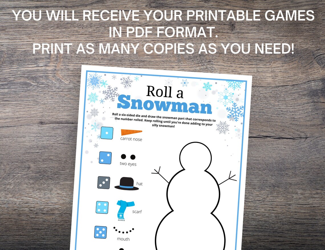 Winter Roll a Snowman: Printable Holiday Game for Kids (PDF) - Etsy