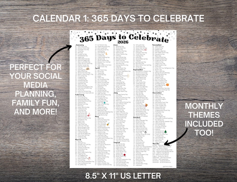 2026 Days to Celebrate Calendar Bundle: Social Media Content Ideas ...