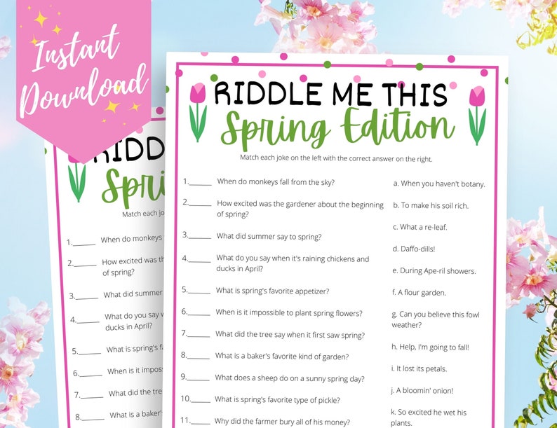 Spring Riddle Me This Game Funny Spring Jokes Game for Kids - Etsy