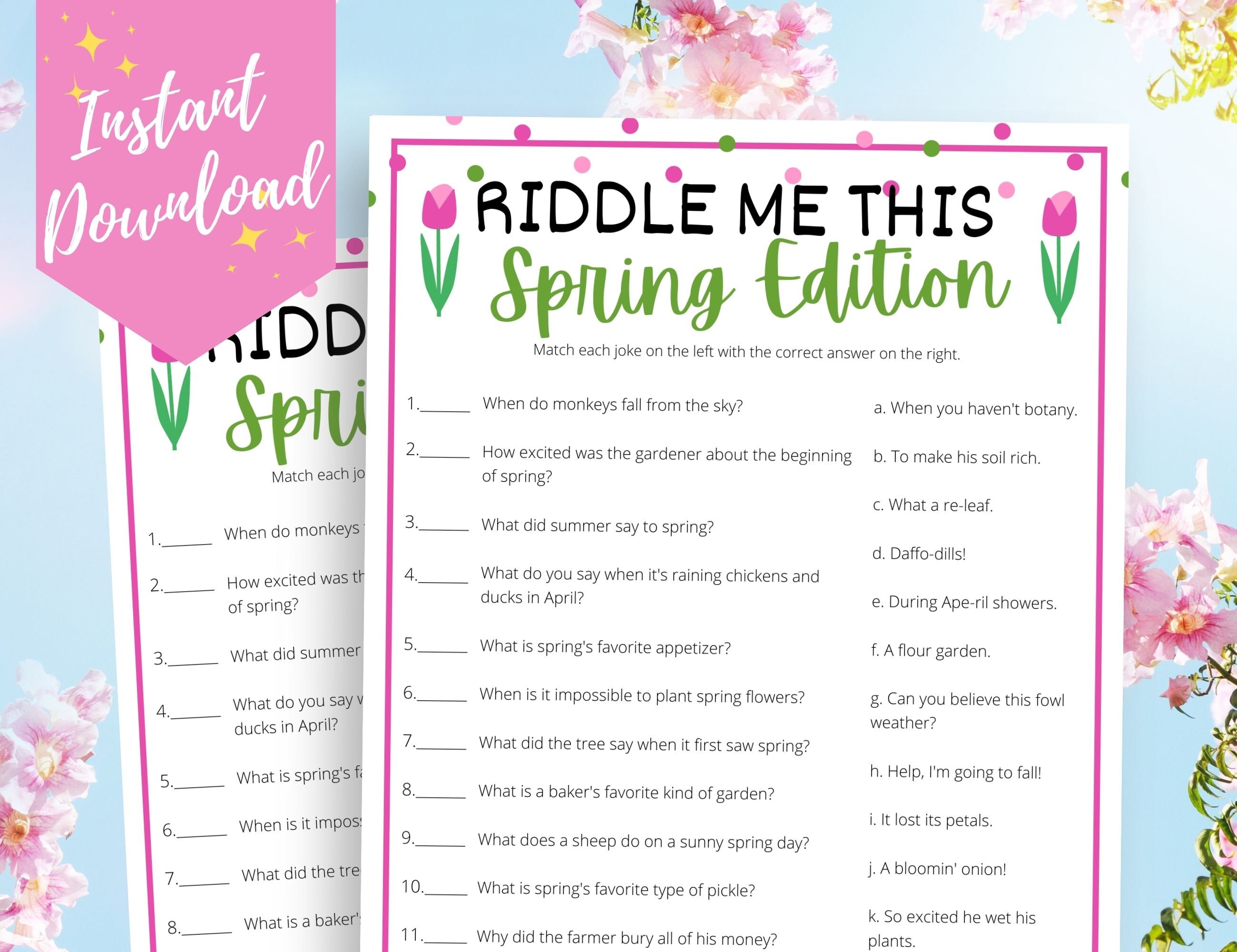 Spring Riddle Me This Game Funny Spring Jokes Game for Kids - Etsy