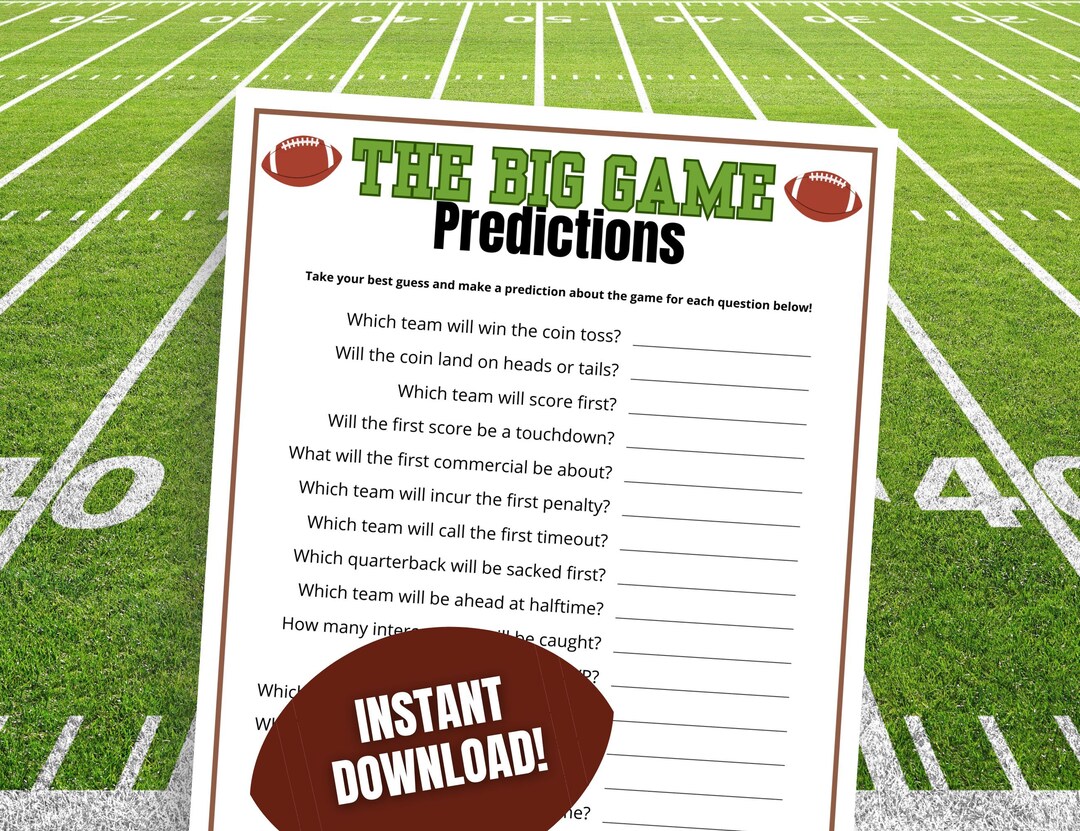Super Football Game Predictions Printable for Adults, Super Bowl 2024 ...