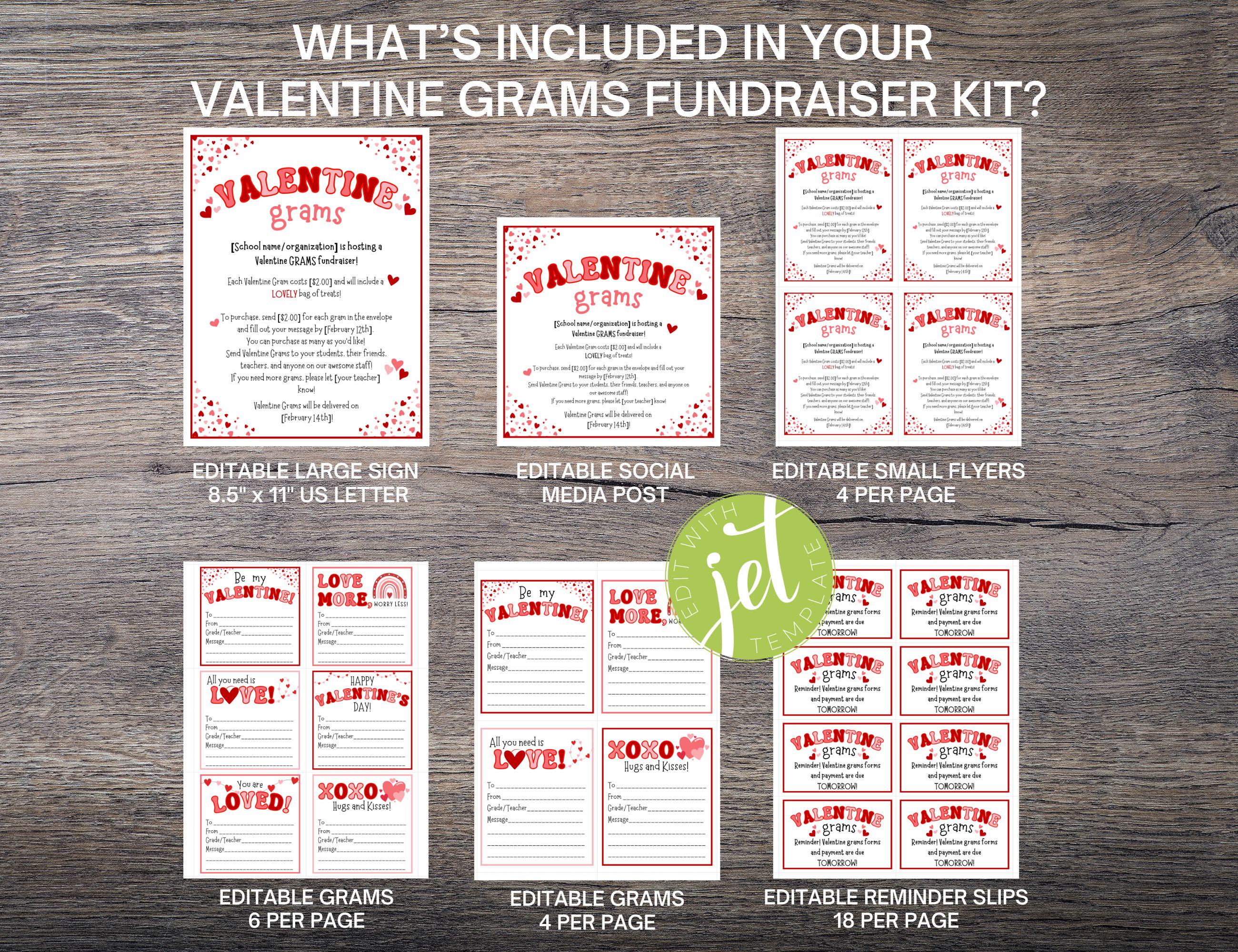 Editable Valentine Grams Fundraising Kit: PTO PTA School or Sports ...