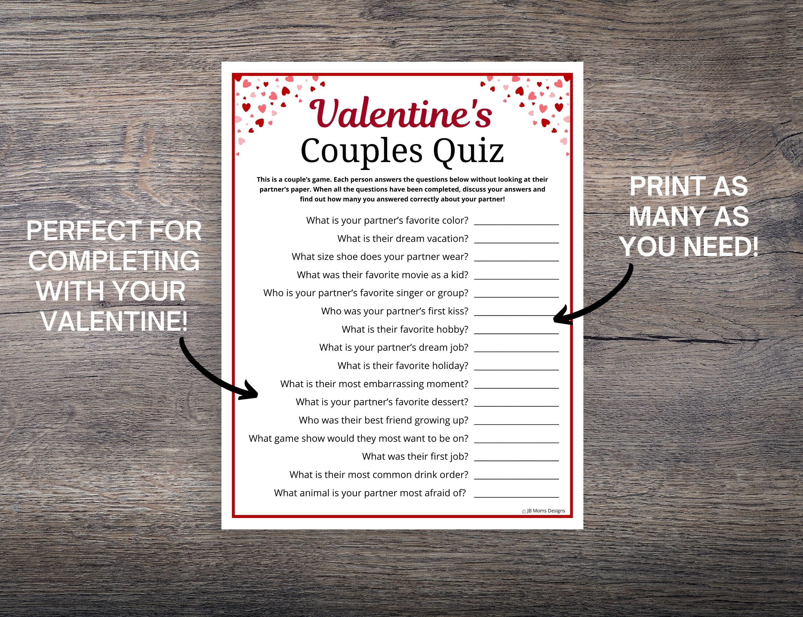 Valentine's Couples Games: Quiz & Activities (PDF Download) - Etsy