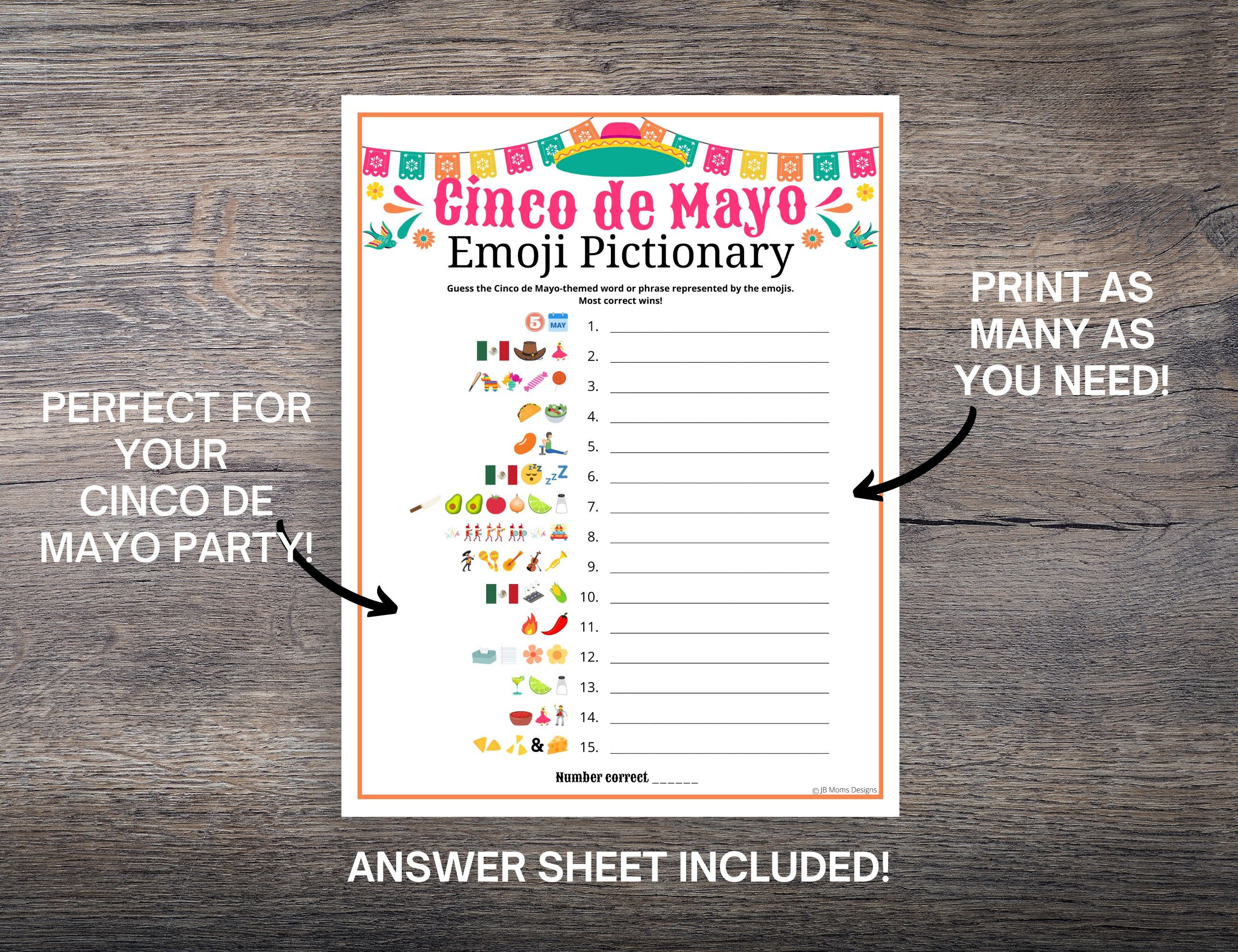 Cinco De Mayo Emoji Pictionary Game: Printable Party Activity (PDF) - Etsy