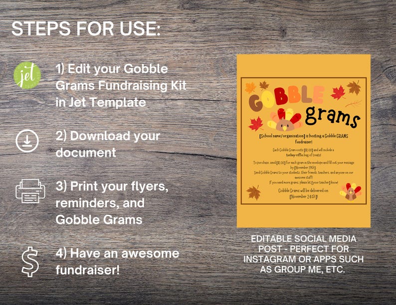 Thanksgiving Gobble Grams Fundraising Kit: Editable PTA PTO School or ...