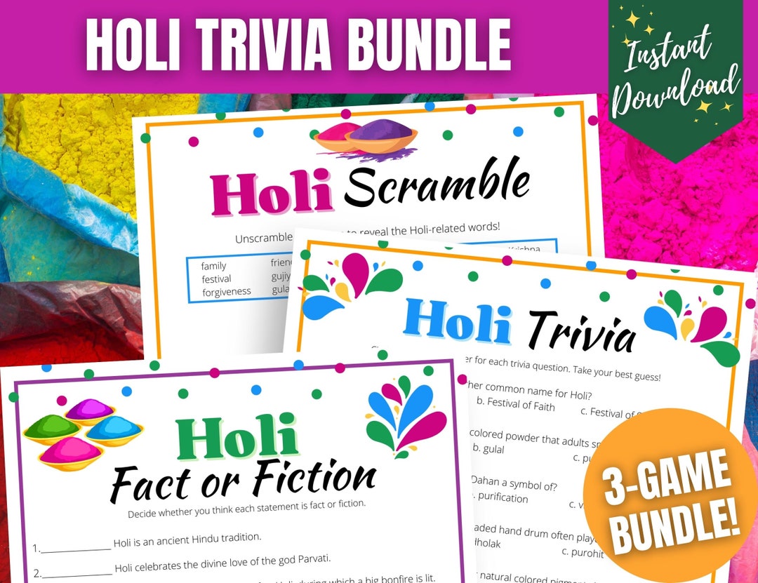 Holi 3-game TRIVIA BUNDLE, Holi Trivia Questions and Answers, Holi ...