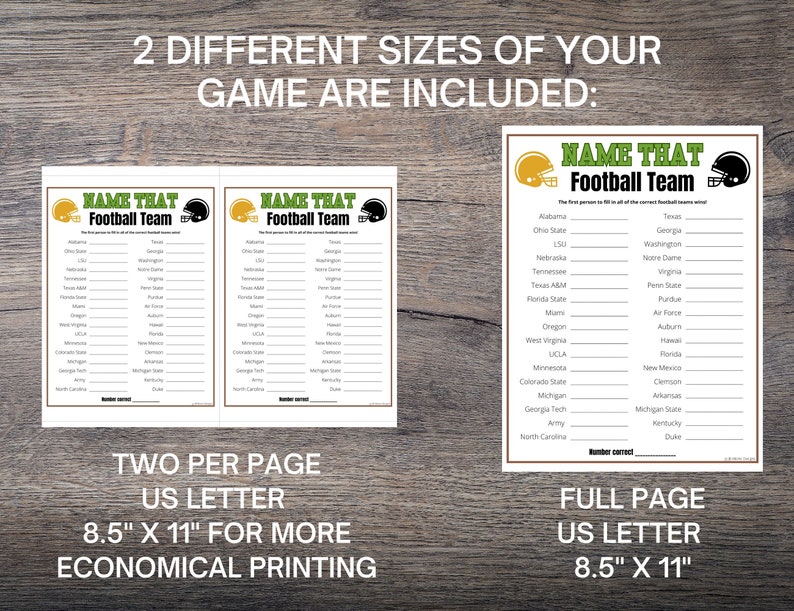 College Football Team Name Game: Tailgate Party Trivia Quiz (PDF ...