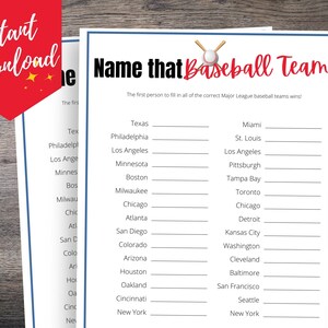 Name That Baseball Team Game, Baseball Party Game, Baseball Quiz Game ...