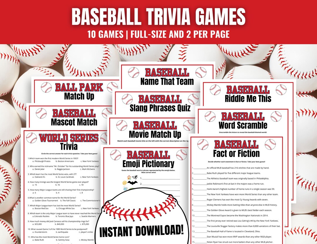 Baseball Trivia Games Bundle: 10 Baseball-themed Party Quizzes and ...