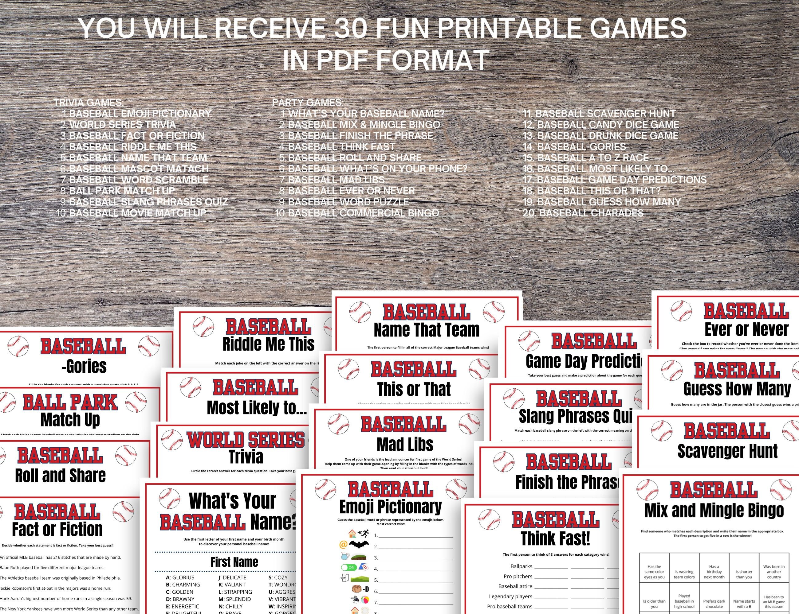 Baseball Party Games Bundle: 30 Printable Baseball-themed Games and ...