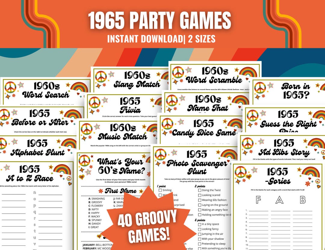 1965 Party Games MEGA BUNDLE, Fun 1965 Trivia Games for 60th Birthday ...