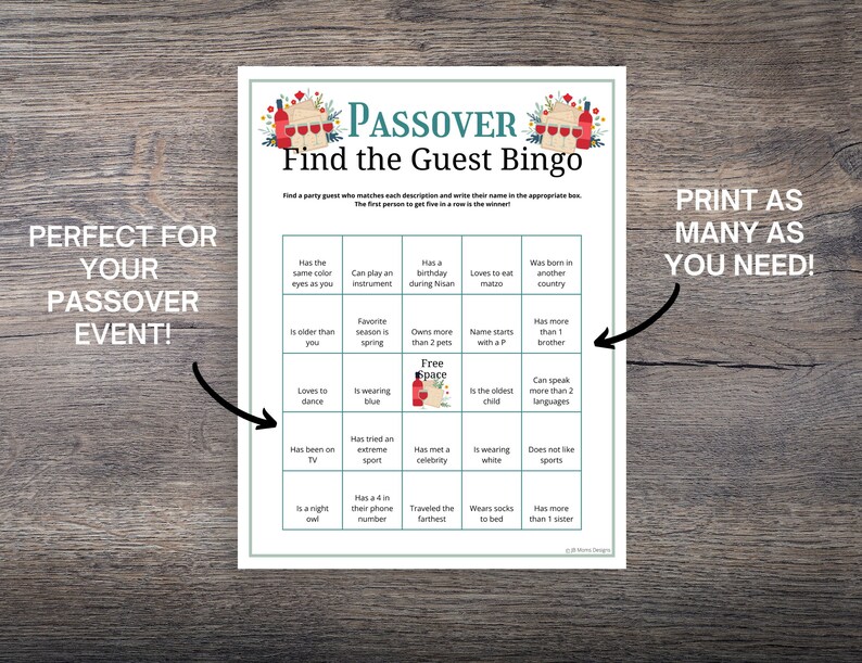 Passover Find the Guest Bingo Game: Fun Family Activity (printable) - Etsy
