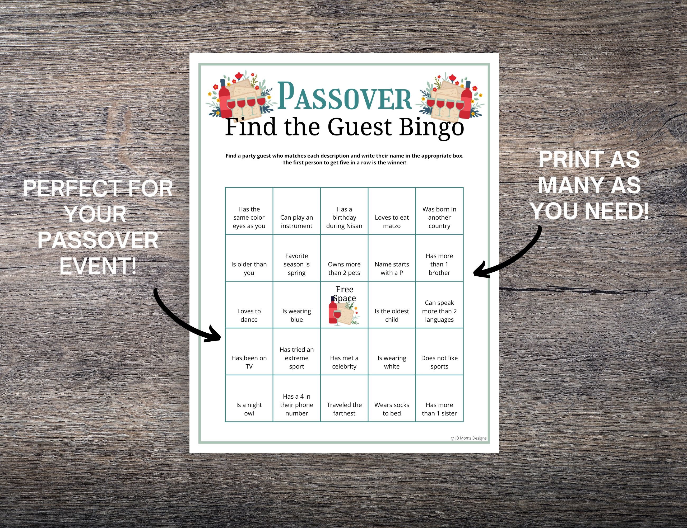 Passover Find the Guest Bingo Game: Fun Family Activity (printable) - Etsy