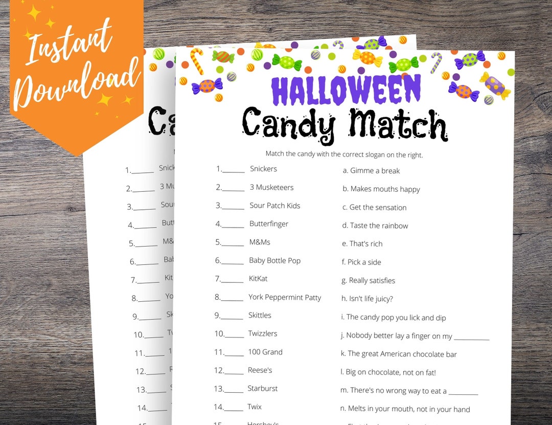 Halloween Candy Match Game, Candy Slogan Trivia Game, Halloween Candy ...