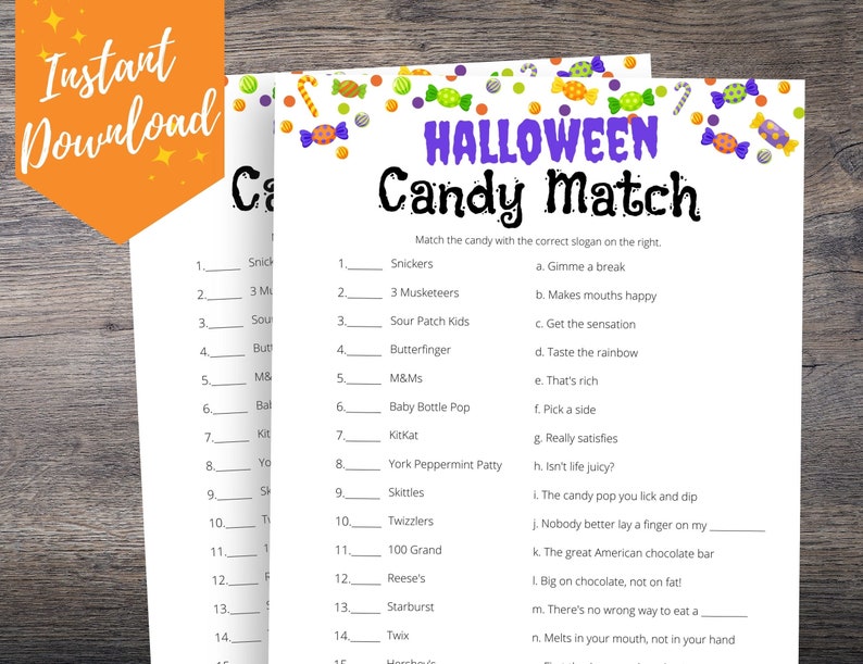 Halloween Candy Match Game Candy Slogan Trivia Game - Etsy