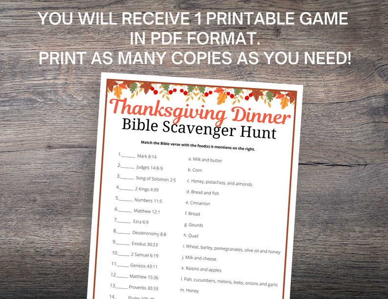 Thanksgiving Dinner Bible Scavenger Hunt Game (digital Download) - Etsy