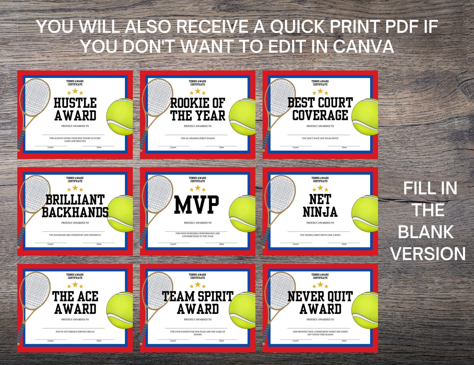 Editable Tennis Award Certificates: End of Season Team Party Awards ...
