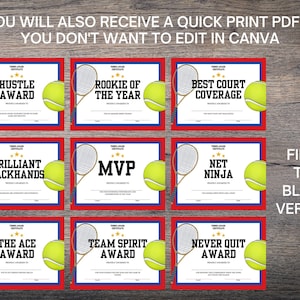 Editable Tennis Award Certificates: End of Season Team Party Awards ...