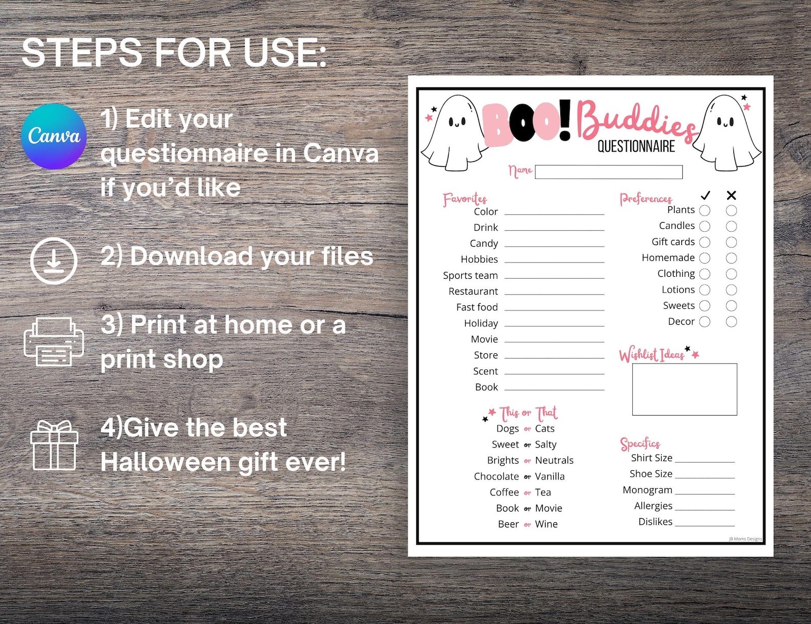 Pink Halloween Boo Buddy Questionnaire: Gift Exchange Template ...