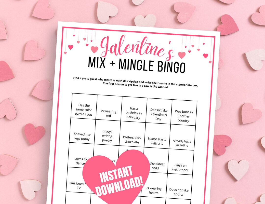 Galentine’s Mix & Mingle Bingo Game, Galentines Day Party Games for ...