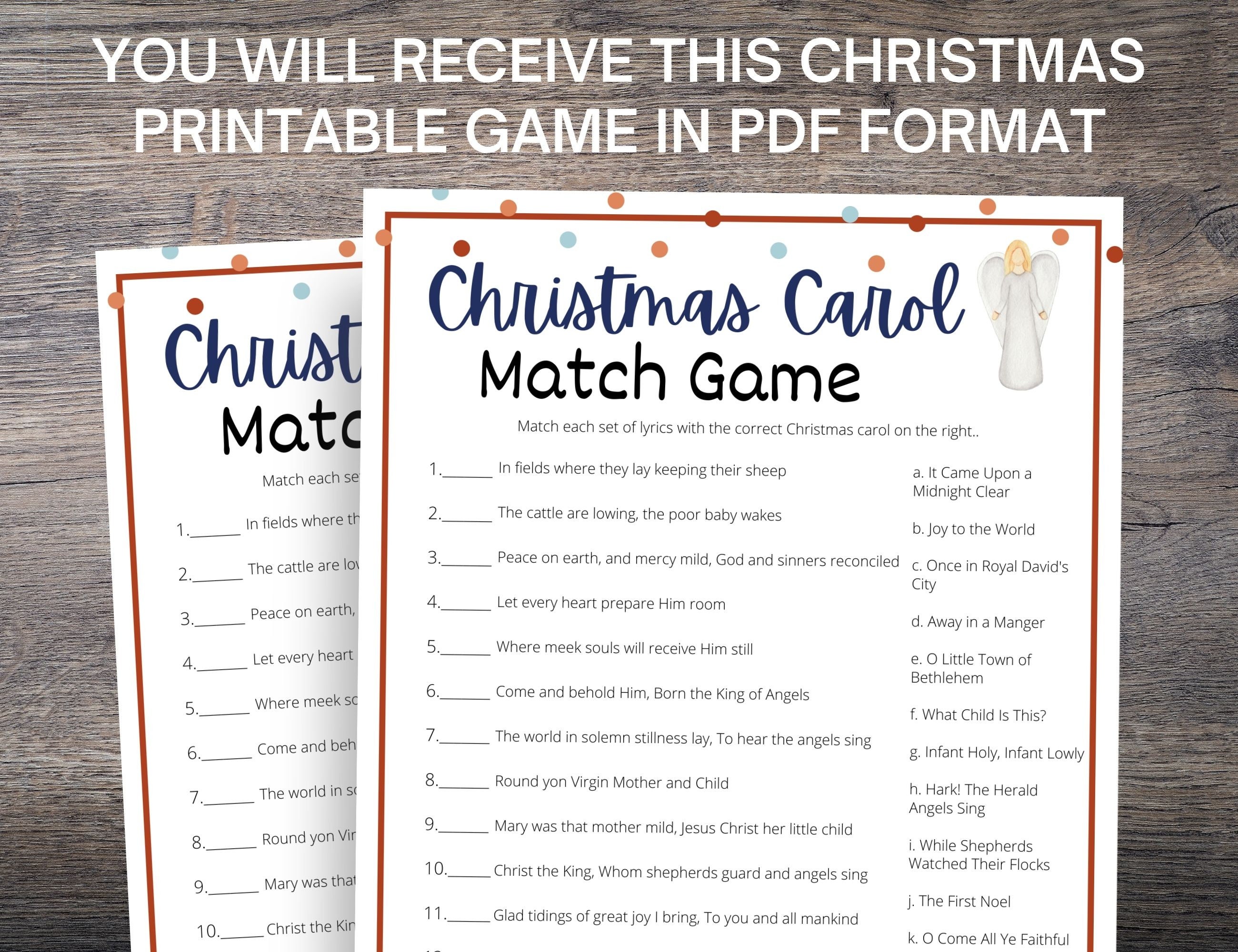 Christmas Carol Match Game: Bible Trivia Holiday Activity (printable ...